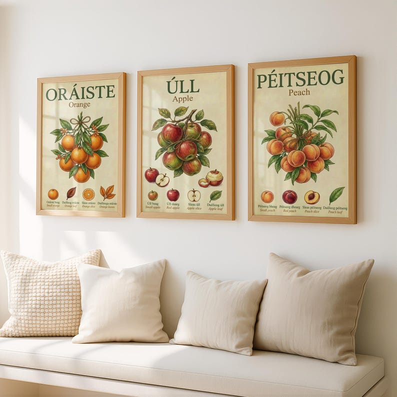 Vintage Botanical Apple Poster | Irish Language Wall Art | Úll Kitchen ...