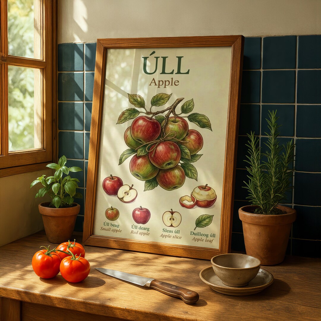 Vintage Botanical Apple Poster | Irish Language Wall Art | Úll Kitchen ...