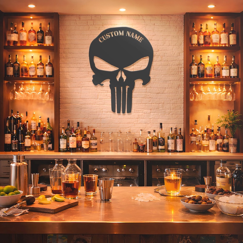 Custom Punisher Skull Metal Wall Art LED Light Personalized Tactical ...