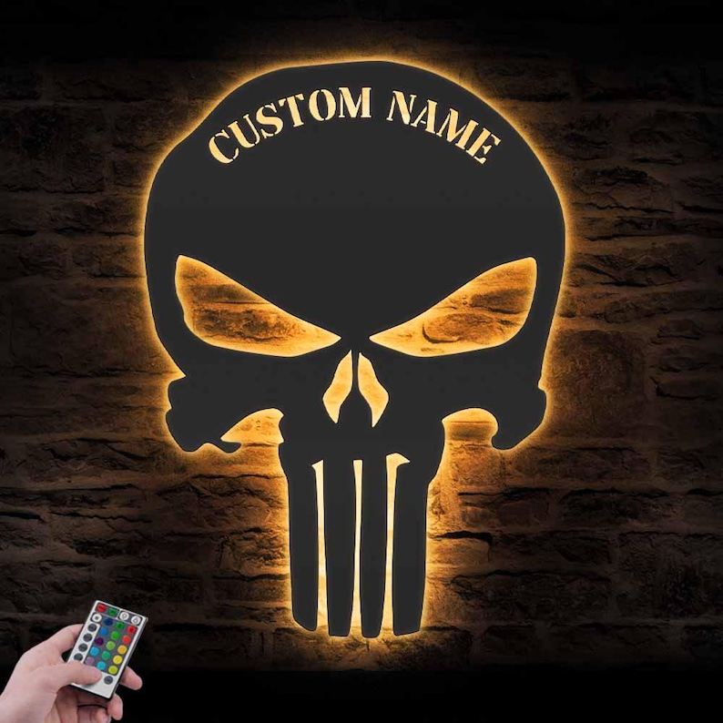 Custom Punisher Skull Metal Wall Art LED Light Personalized Tactical ...