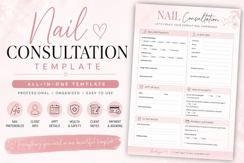 Pink Nail Consultation Form Template | Editable Client Intake Sheet ...