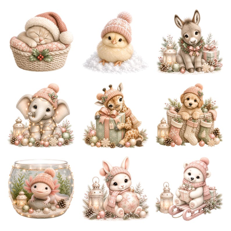 29 PNG Christmas Winter Animals Clipart Bundle, Festive Holiday ...