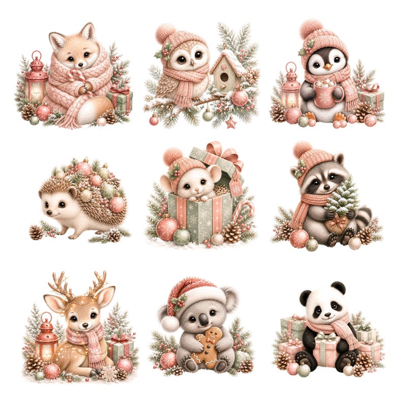 29 PNG Christmas Winter Animals Clipart Bundle, Festive Holiday ...
