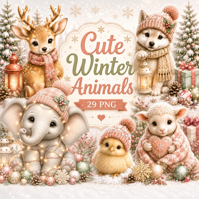 29 PNG Christmas Winter Animals Clipart Bundle, Festive Holiday ...