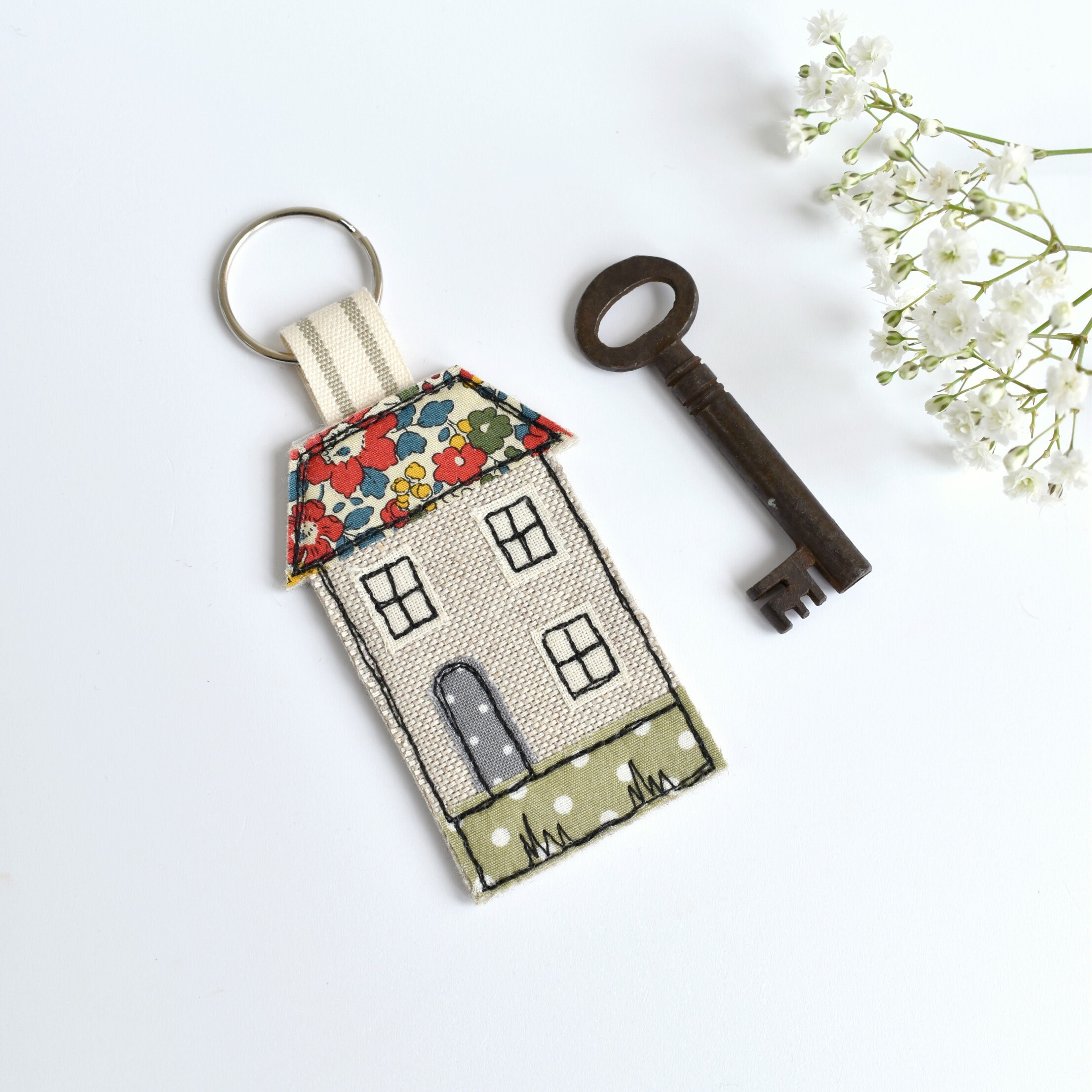 Embroidered house keyring house keyfob house key-ring house | Etsy
