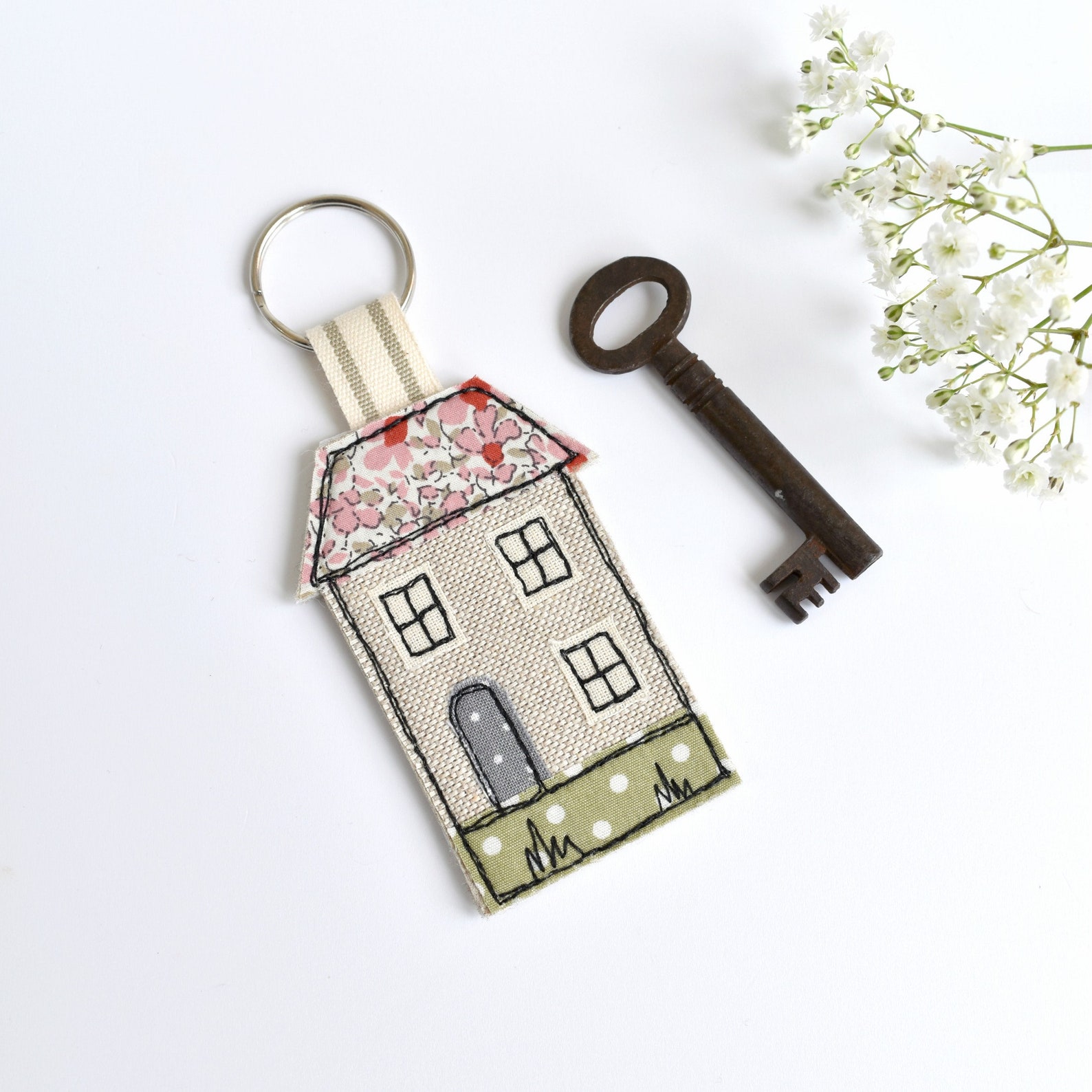Embroidered House Key Ring, House Keychain, House Warming Gift, House ...