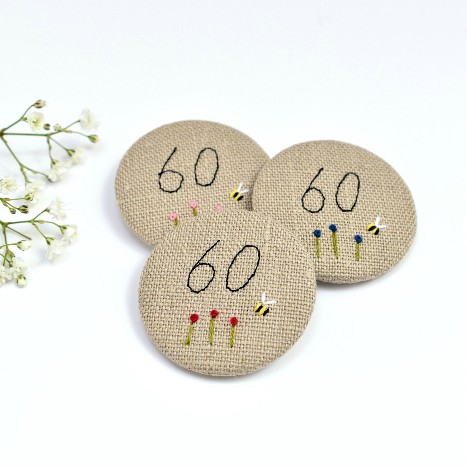 60th Birthday Badge Personalised Badge Embroidered Natural - Etsy