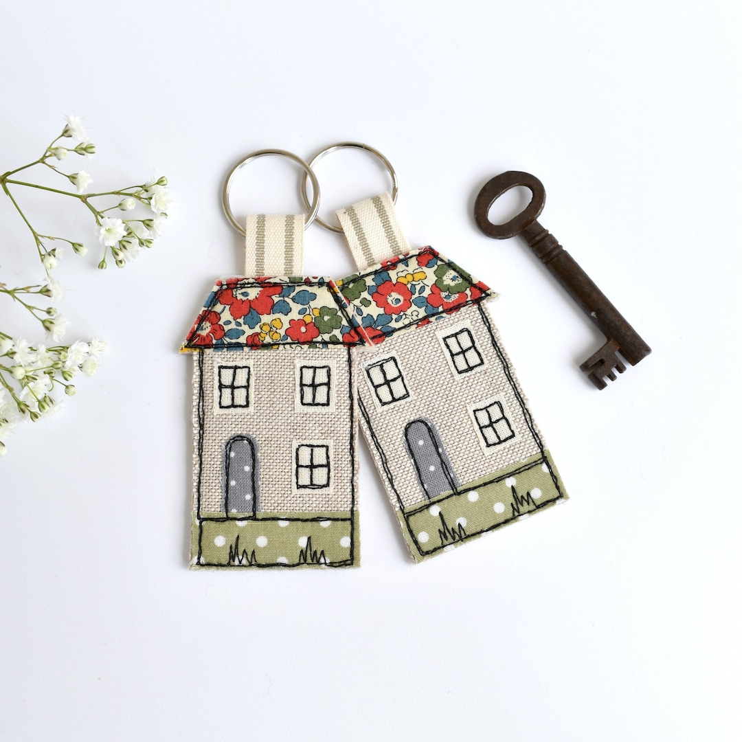 Embroidered House Keyring, House Keyfob, House Key-ring, House Keychain ...