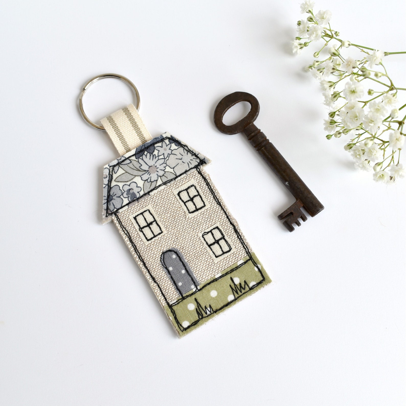 House Embroidered Keychain House Keyfob House Key Ring | Etsy