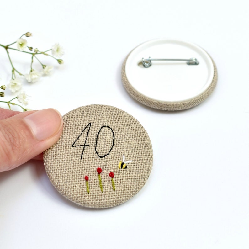 40th Birthday Badge Personalised Badge Embroidered Natural - Etsy