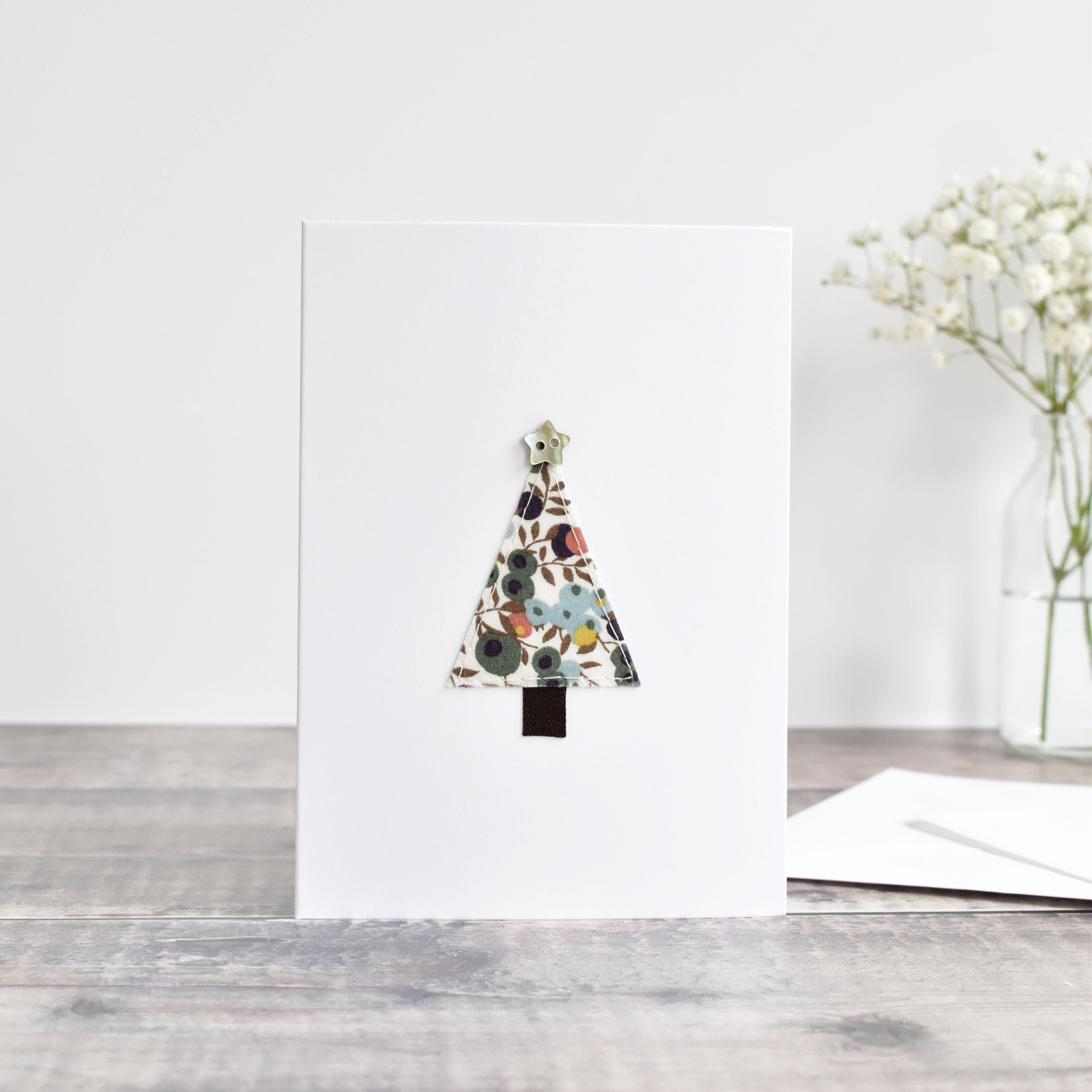 Liberty Fabric Christmas Tree Card Sewn Christmas Tree Card | Etsy UK