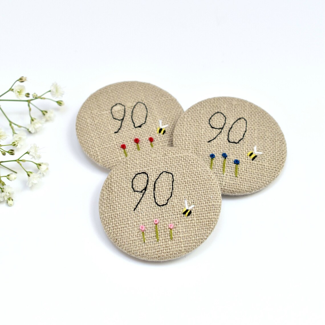 90th Birthday Badge Personalised Badge Embroidered Natural | Etsy