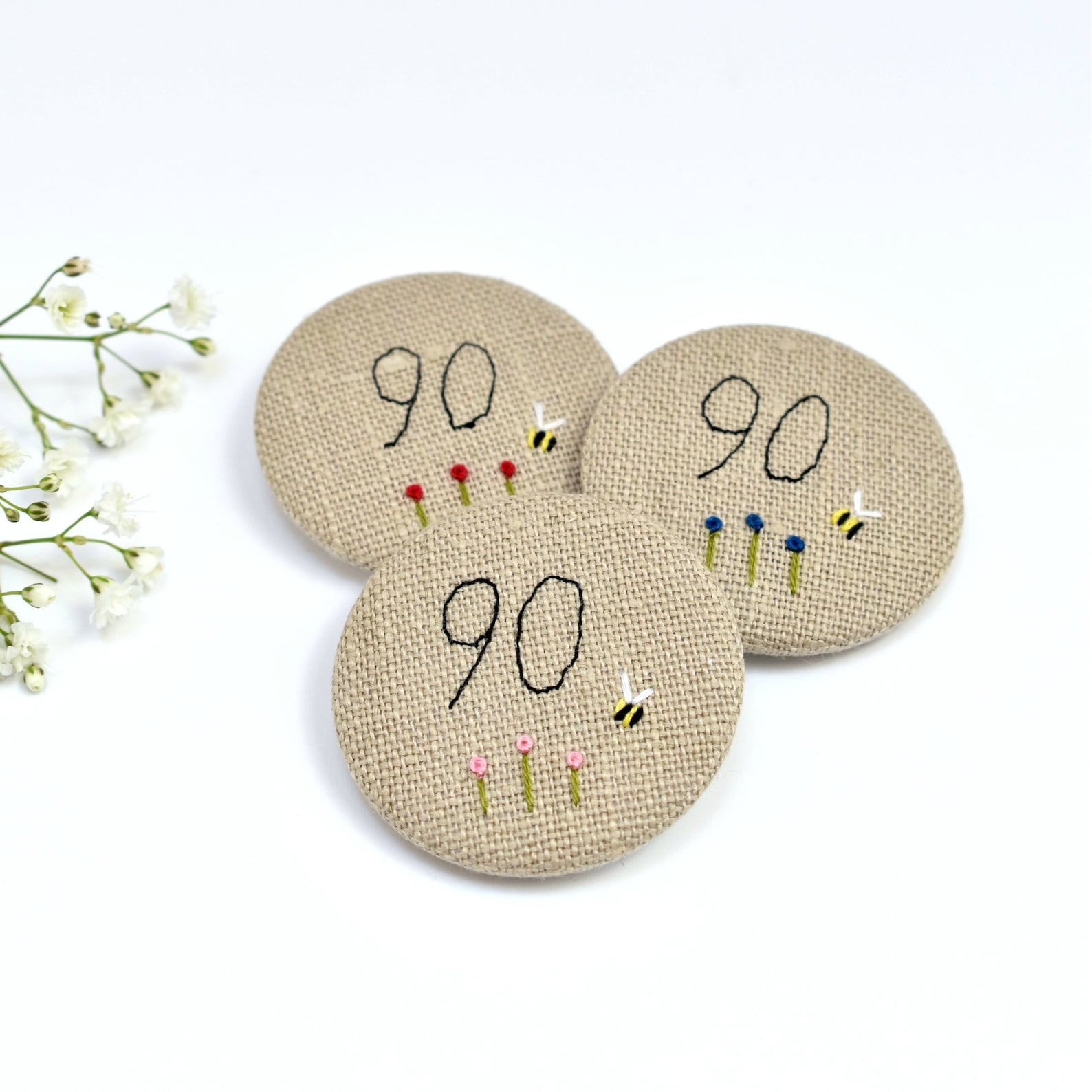 90th Birthday Badge Personalised Badge Embroidered Natural | Etsy