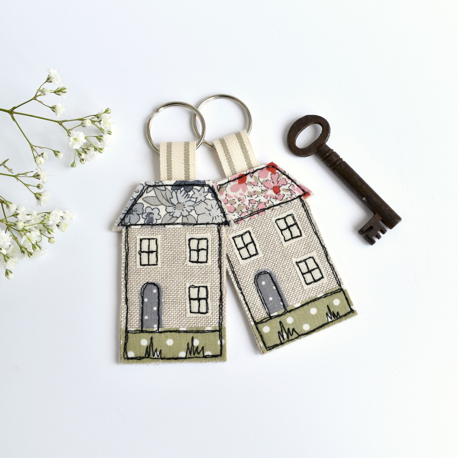 House Embroidered Keychain House Keyfob House Key Ring | Etsy