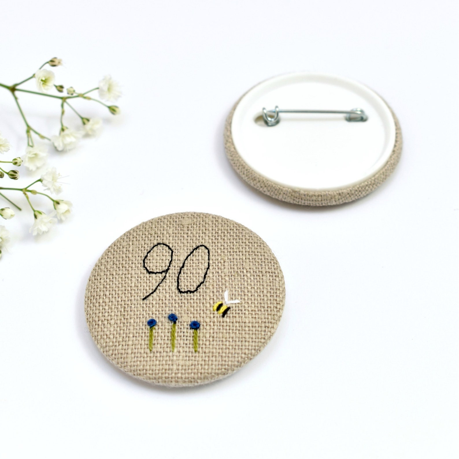 90th Birthday Badge Personalised Badge Embroidered Natural - Etsy
