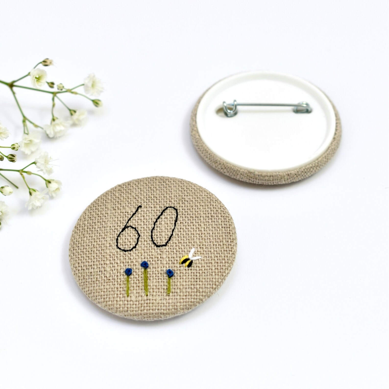 60th Birthday Badge Personalised Badge Embroidered Natural - Etsy