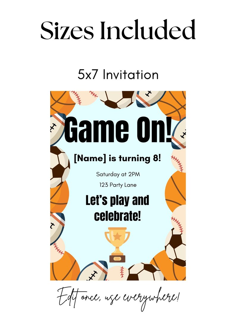 Boys Sports Birthday Invitation | Editable All Star Party Template ...