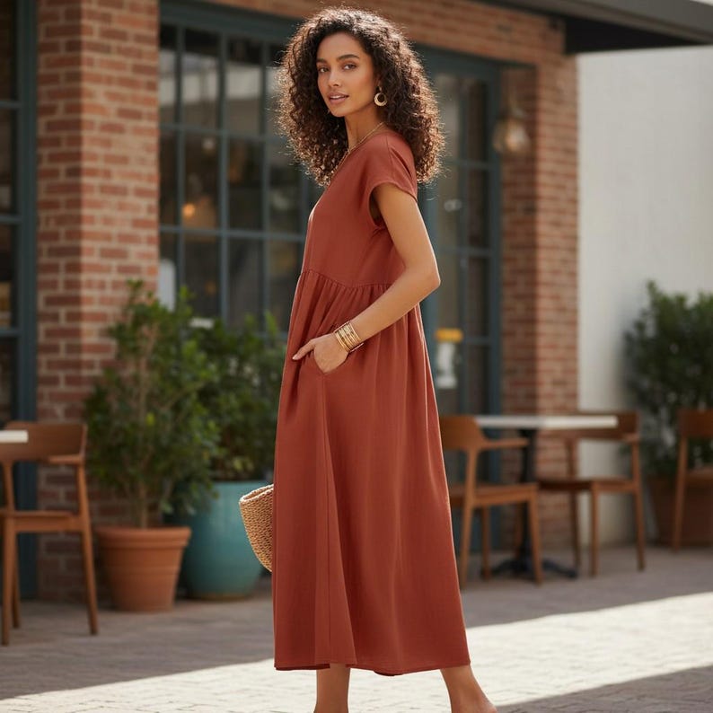 Women’s Cotton Midi Dress – Casual Summer Loose Fit Everyday Comfort ...