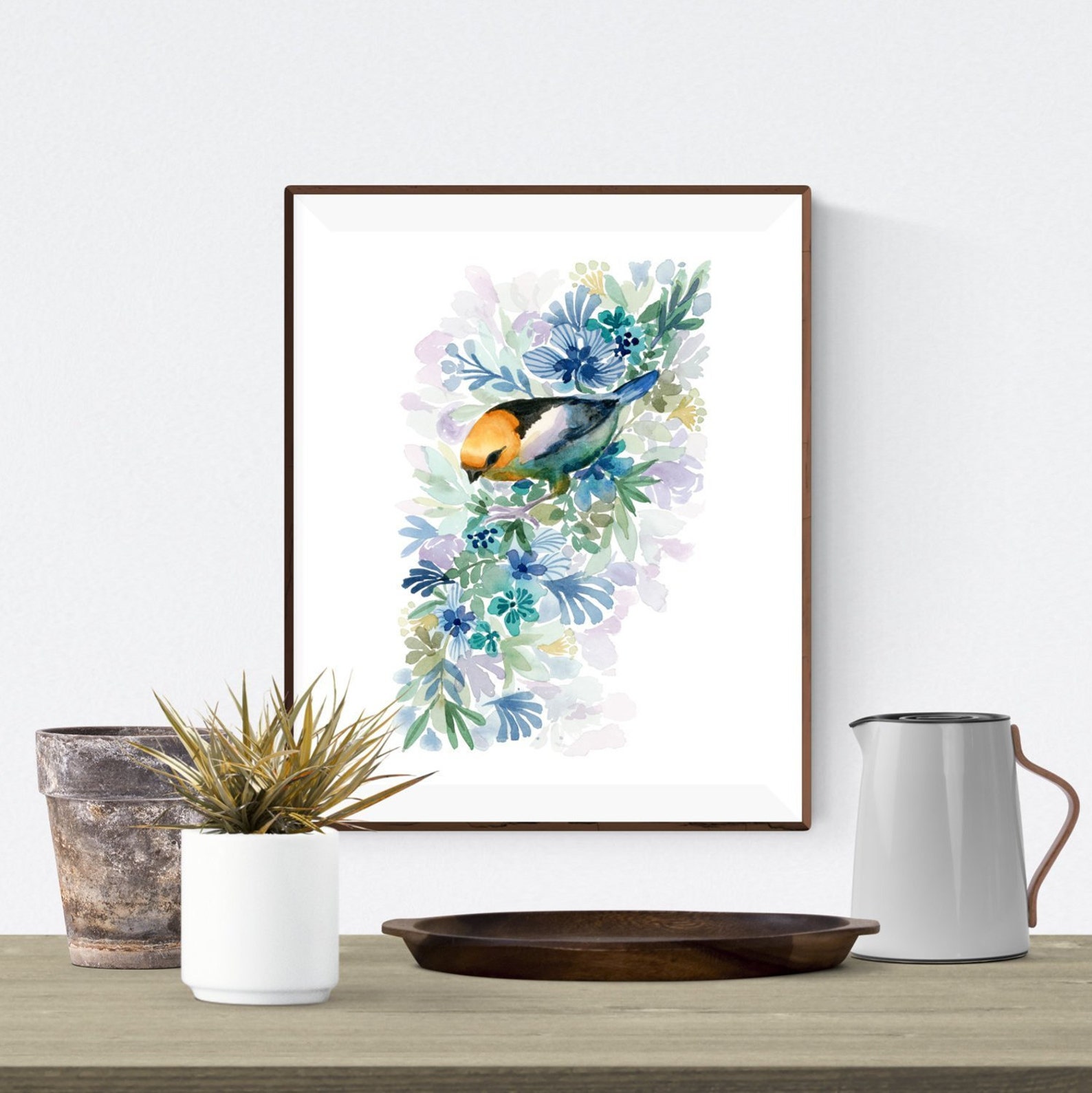 Broadbill Bird Watercolor Print Floral Bird Painting Giclee | Etsy