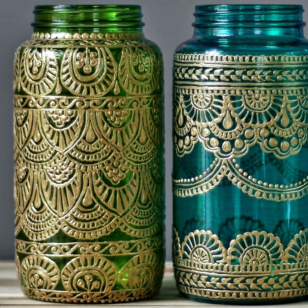 Gypsy Mason Jar Centerpieces Henna Mason Jar Decor Wanderlust - Etsy