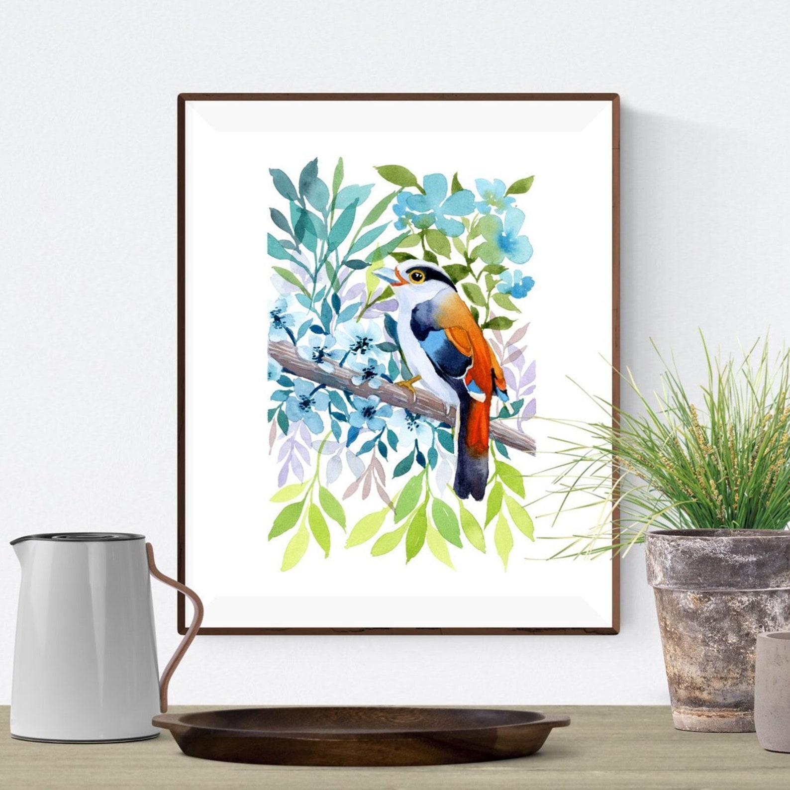 Tui Bird Watercolor Print, Eclectic Wall Art, Floral Bird Painting - Etsy