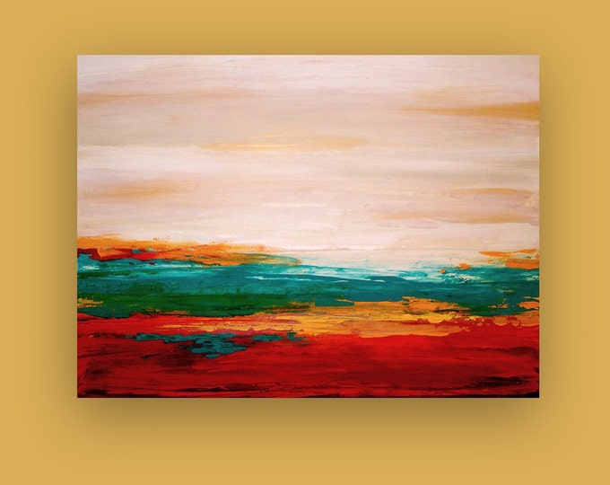 Abstract Acrylic Painting Canvas Red Turquoise Seascape - Etsy España