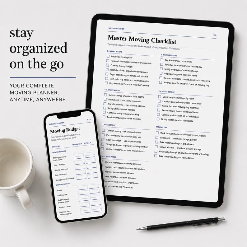 Moving Planner Fillable PDF Checklist Bundle Relocation Organizer ...