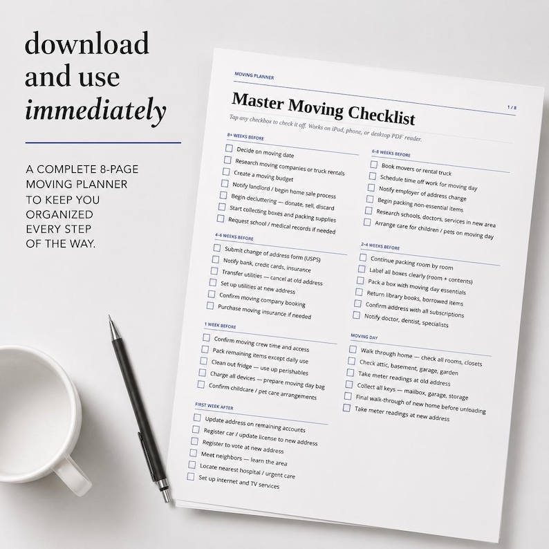Moving Planner Fillable PDF Checklist Bundle Relocation Organizer ...