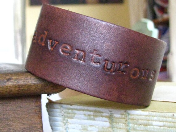 Items Similar To Hand Stamped Leather Cuff Bracelet Adventurous On Etsy