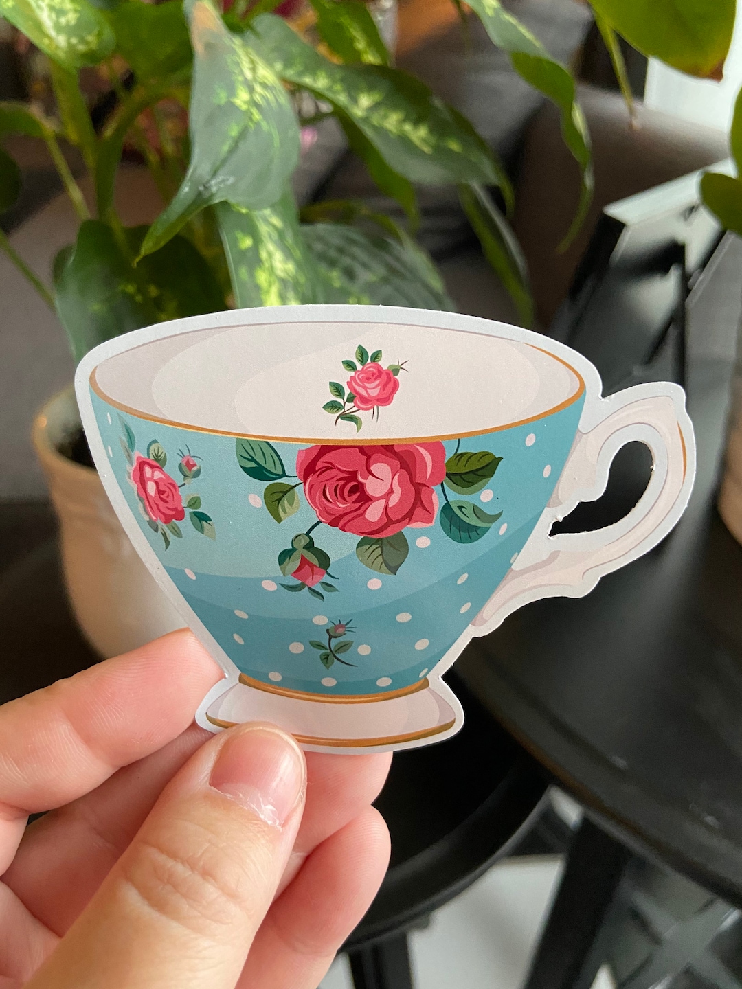 Rose Tea Cup Diecut Sticker | Waterproof - Etsy