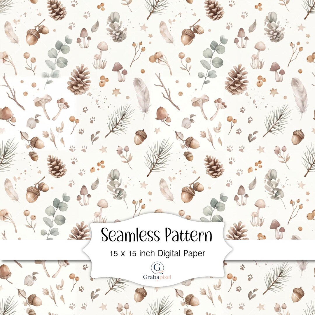 Woodland Seamless Pattern Forest Digital Paper Neutral Nursery Pattern ...