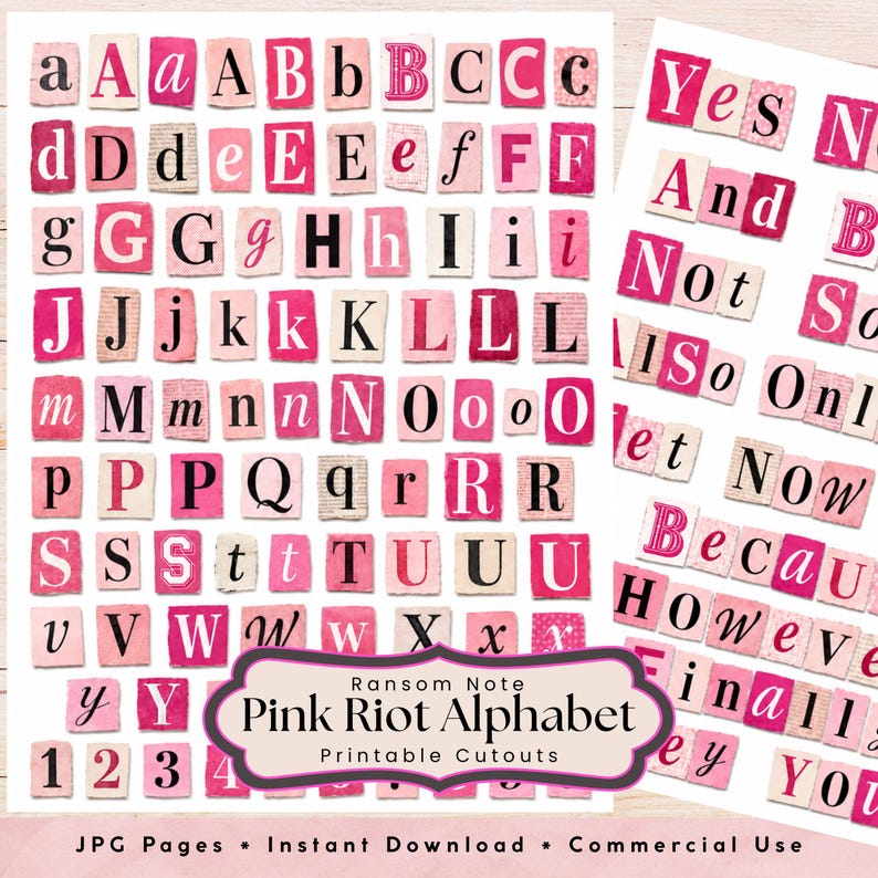 Pink Ransom Note Letters, Printable Magazine Cutout Alphabet for Junk ...