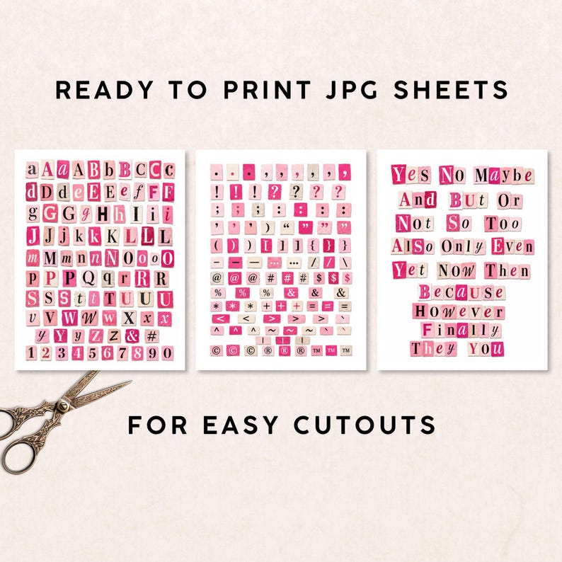 Pink Ransom Note Letters, Printable Magazine Cutout Alphabet for Junk ...