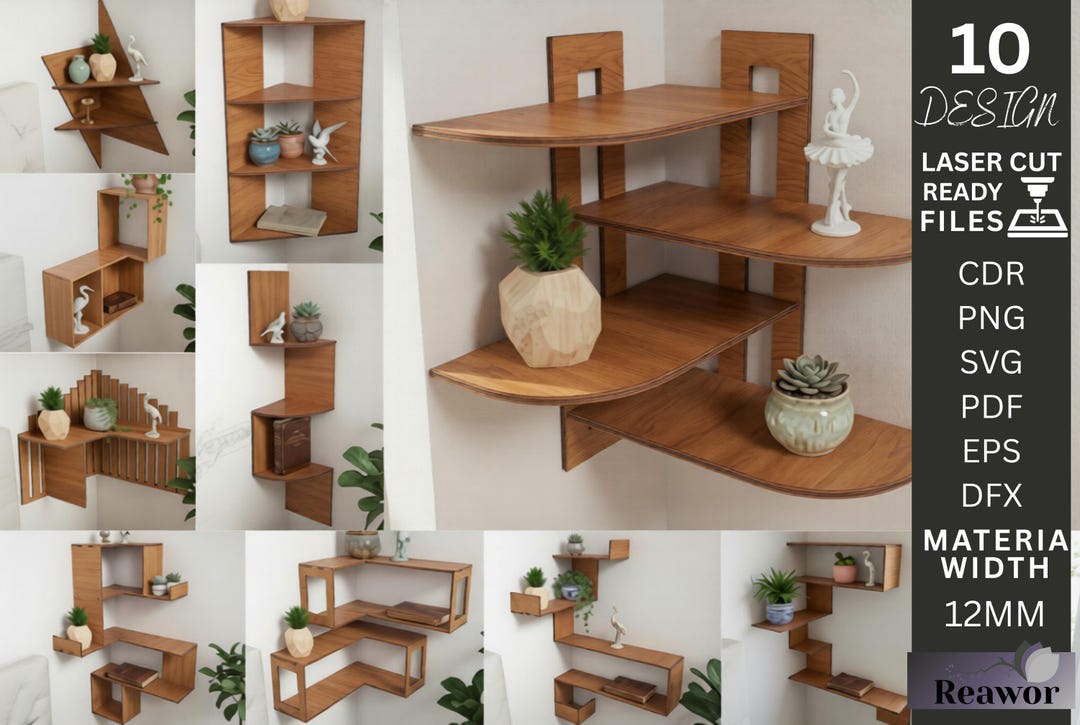 Wooden Corner Shelf SVG Bundle Laser Cut Wall Shelf Floating Shelf ...