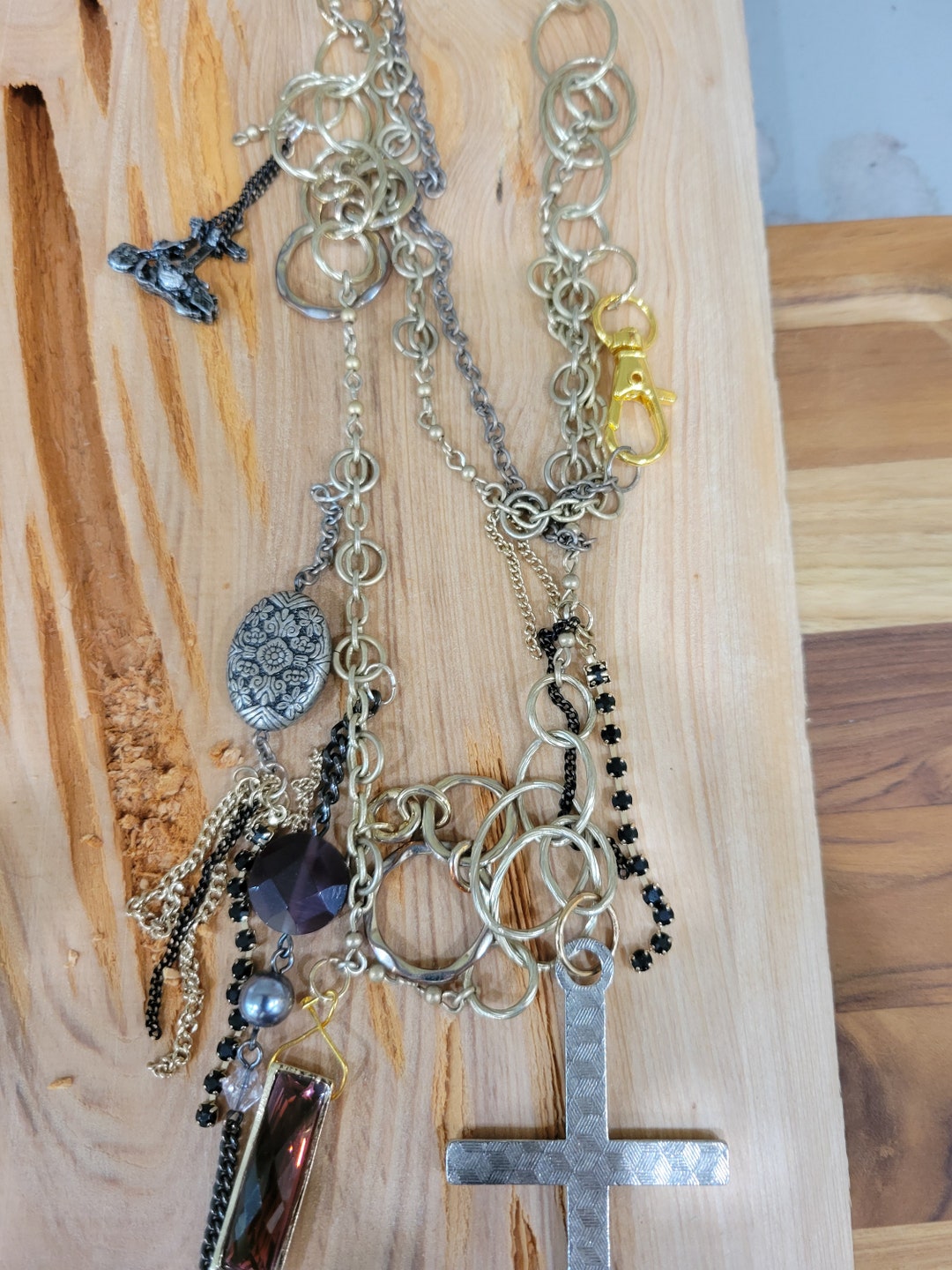 Handmade STEAMPUNK Upcycled Recycled Chain Necklace Has Rhinestones ...