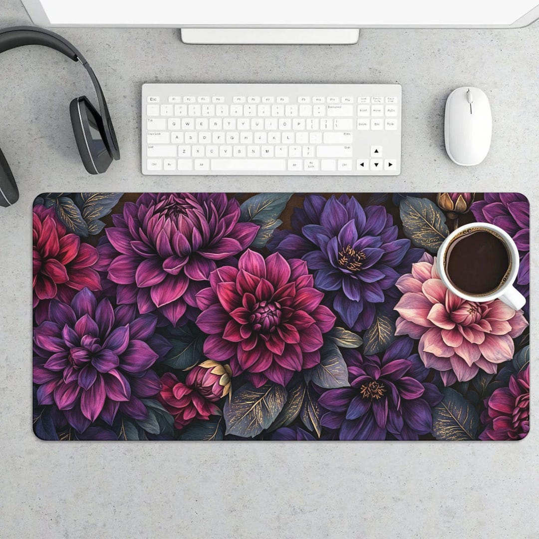 Dark Purple Dahlia Gaming Mouse Pad Large Floral Desk Mat - Etsy
