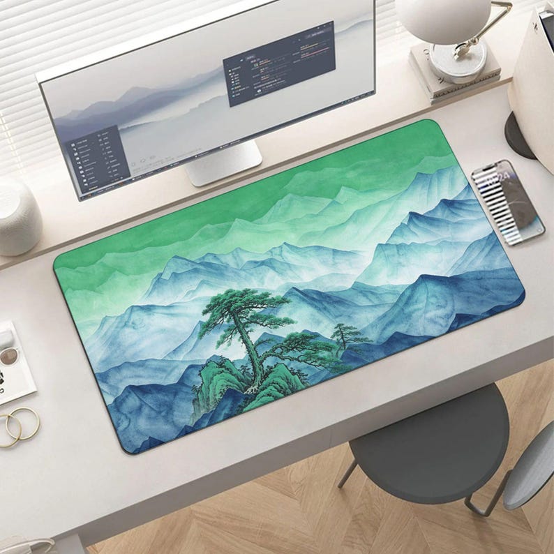 Chinese Mountain Landscape Mouse Pad - Misty Gaming Desk Mat - Etsy