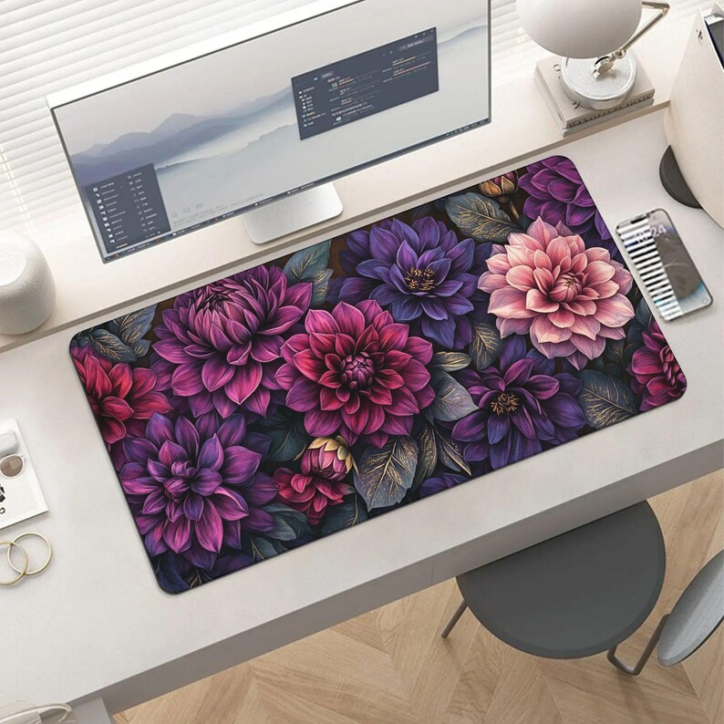 Dark Purple Dahlia Gaming Mouse Pad Large Floral Desk Mat - Etsy