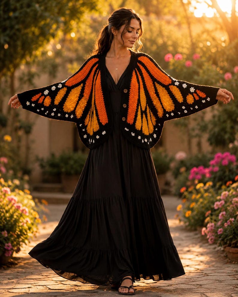 Monarch Butterfly Cardigan Crochet Pattern Oversized Wing Boho Sweater ...