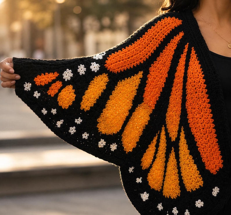 Monarch Butterfly Cardigan Crochet Pattern Oversized Wing Boho Sweater ...