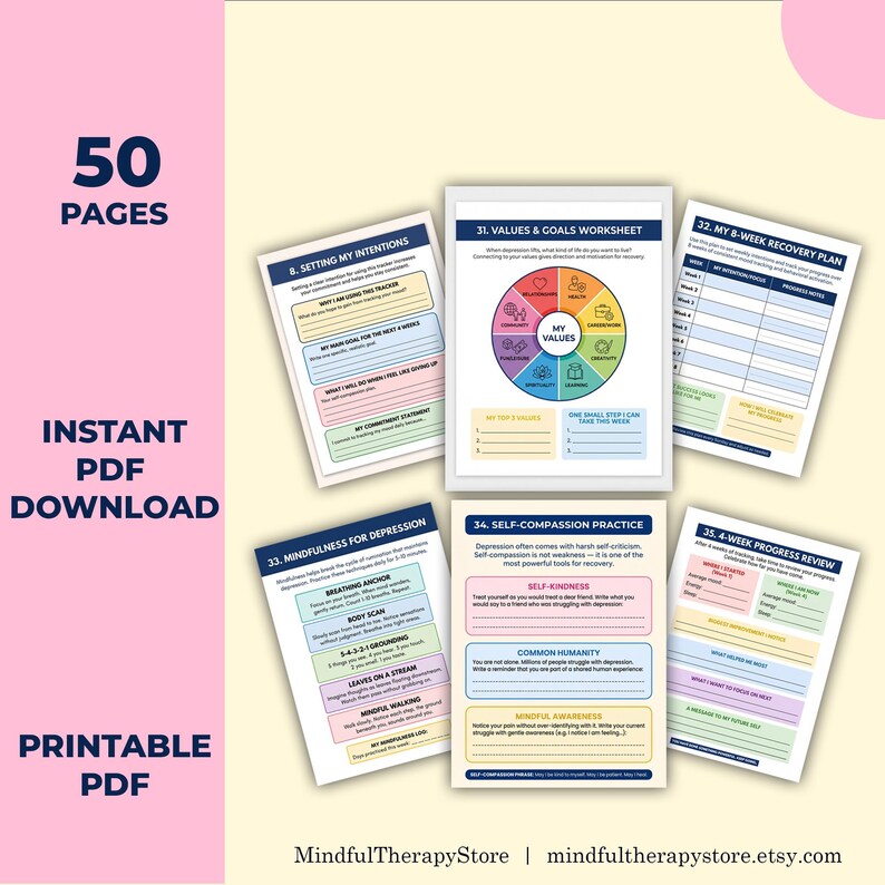 Depression Mood Tracker Bundle | 50-page Printable PDF | 30-day Daily ...