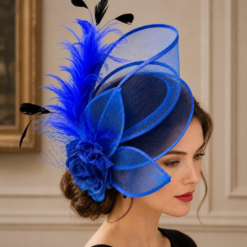 Feather Fascinator Hat, Flower Mesh Wedding Headpiece, Derby Tea Party ...
