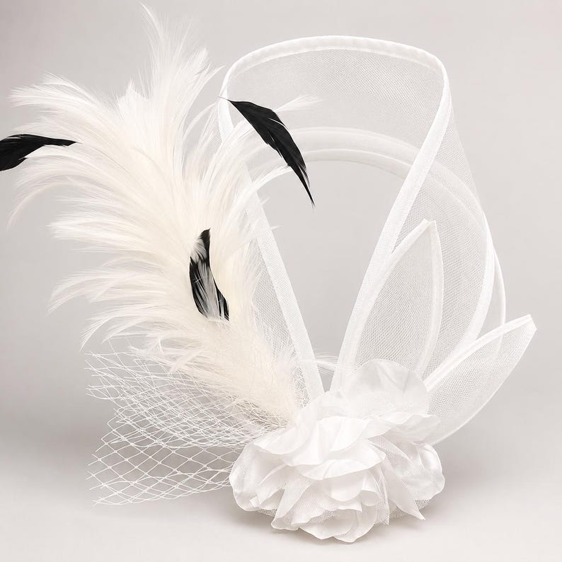 Feather Fascinator Hat, Flower Mesh Wedding Headpiece, Derby Tea Party ...