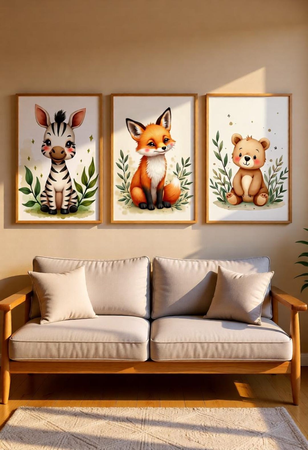 Nursery Baby Animal Prints Bear Fox Zebra Watercolor Art Digital