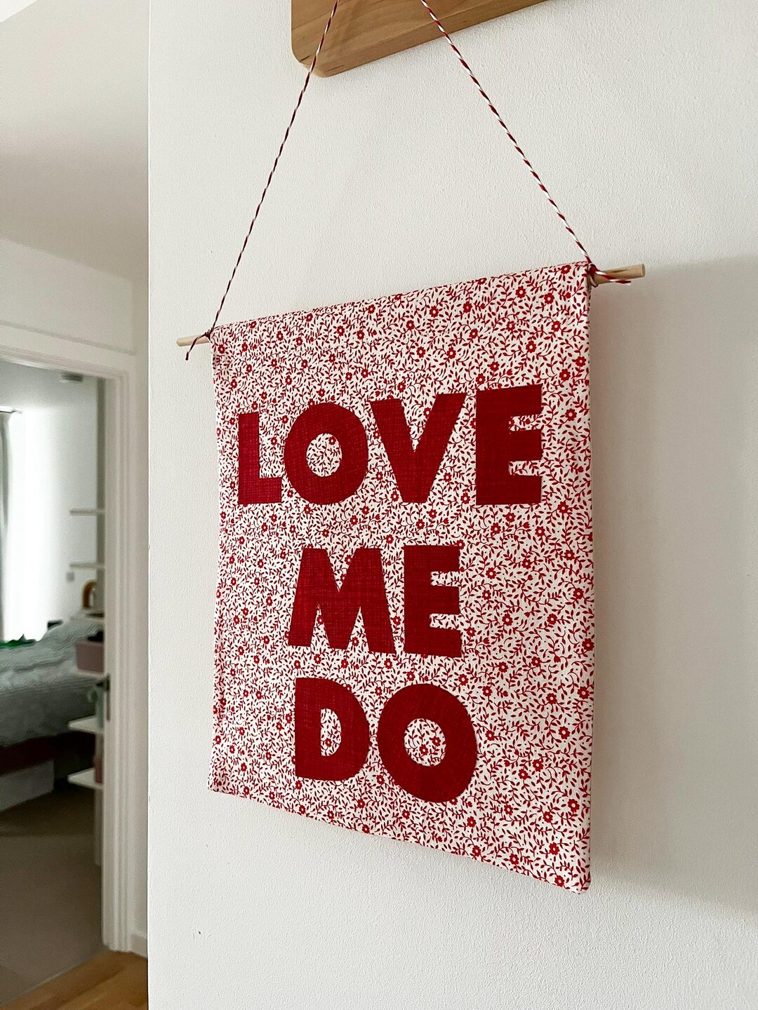 Love Me Do Handmade Wall Banner | Pennant Flag - Red Floral - Etsy