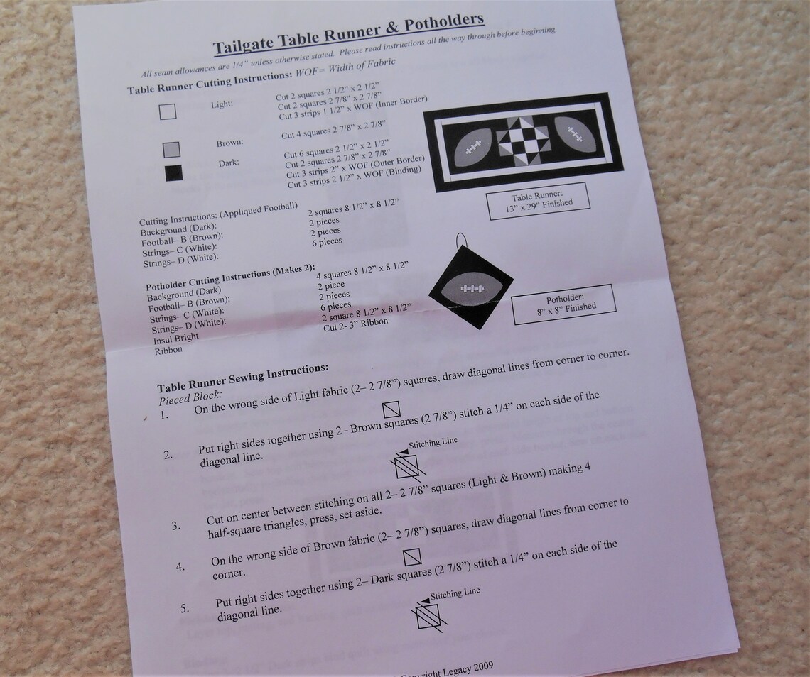 Football Table Runner Patternfootball Potholder - Etsy