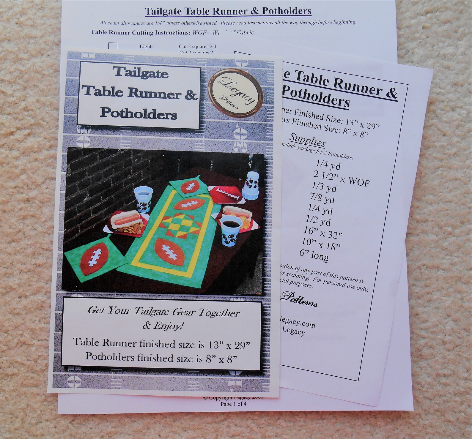 Football Table Runner Patternfootball Potholder - Etsy