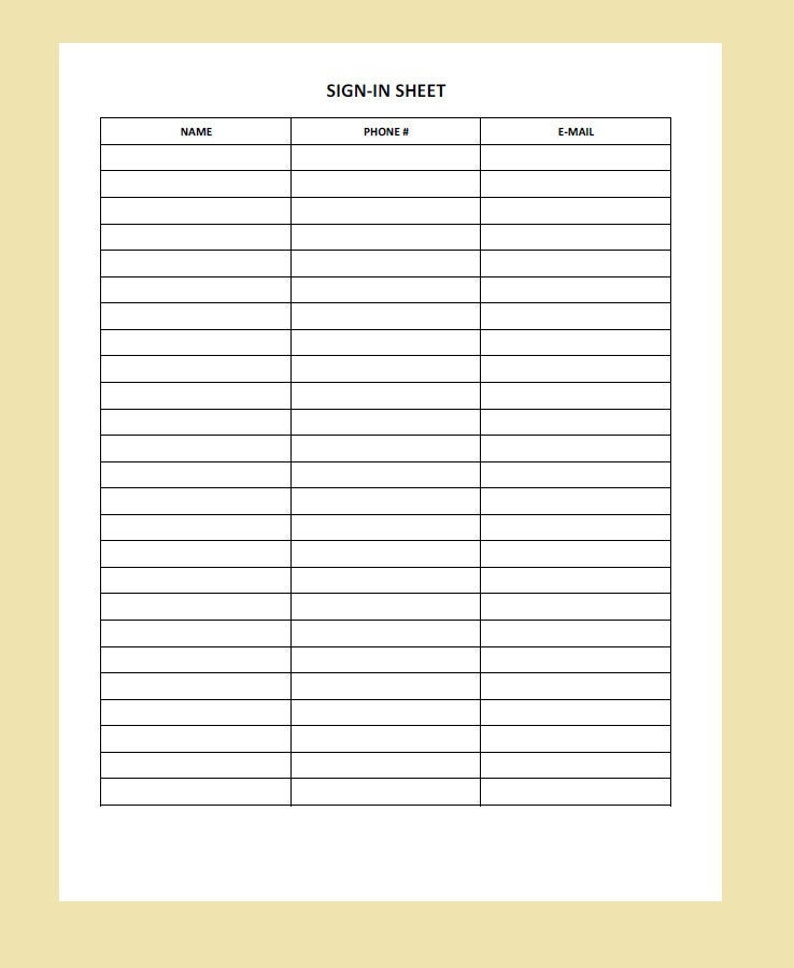 Sign in Sheet Portrait PDF - Etsy