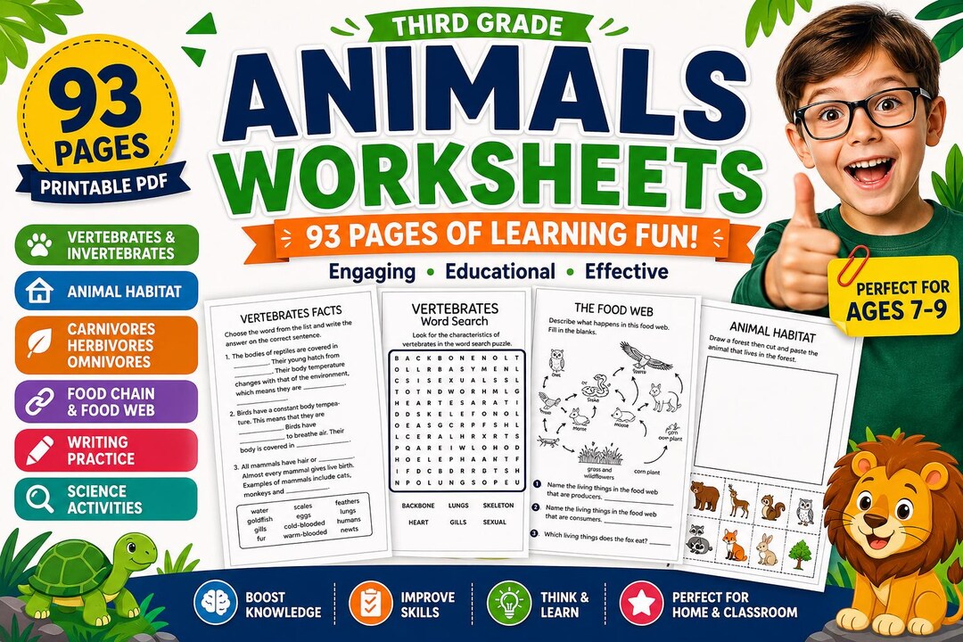 3rd Grade Animals Worksheets | Vertebrates, Habitats, Food Chain (PDF ...
