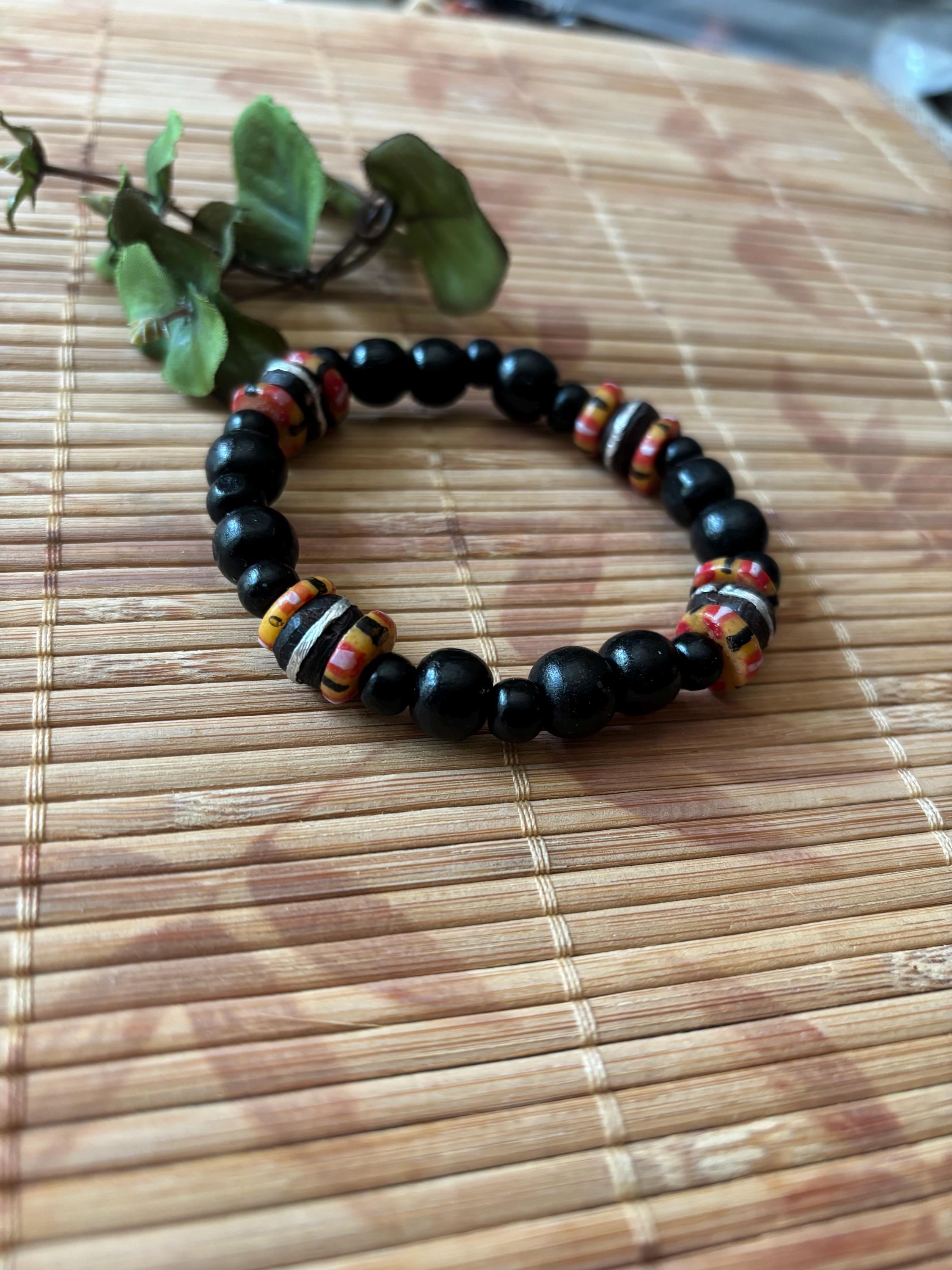 Black Wood Beaded Bracelet: Vintage African Spacers, Ebony Accent Beads ...